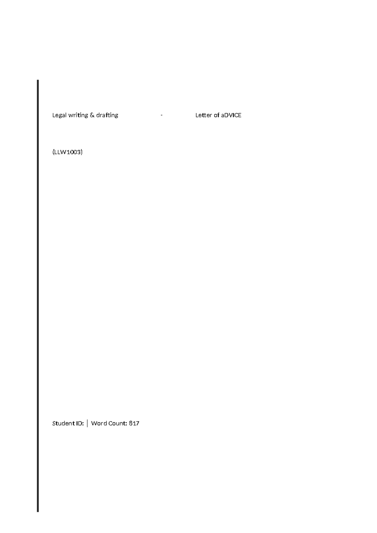 Letter of Advice - Legal writing & drafting - Letter of aDVICE (LLW1003 ...