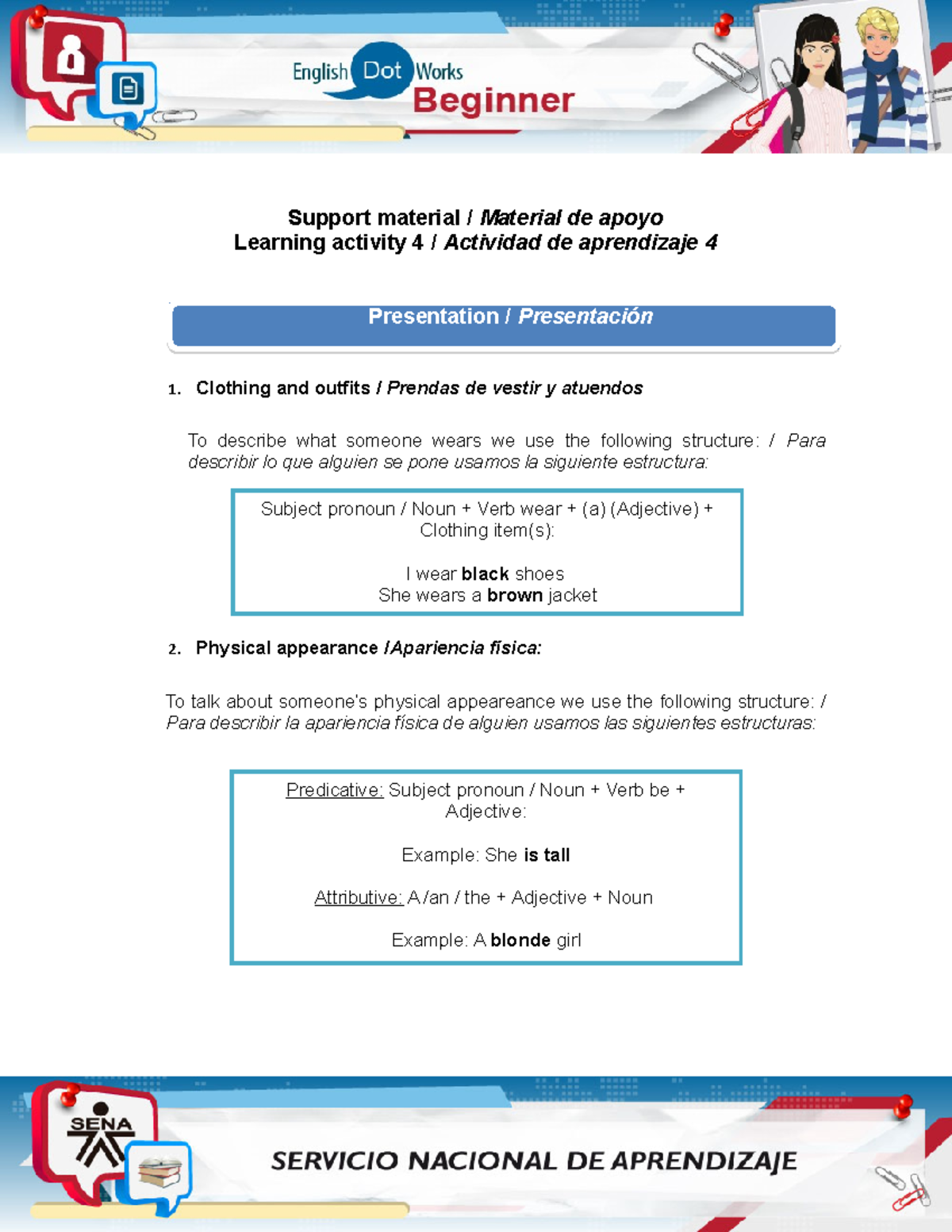 Material apoyo 4 PARA LA NUEVA ESCUELA - Support material / Material de ...