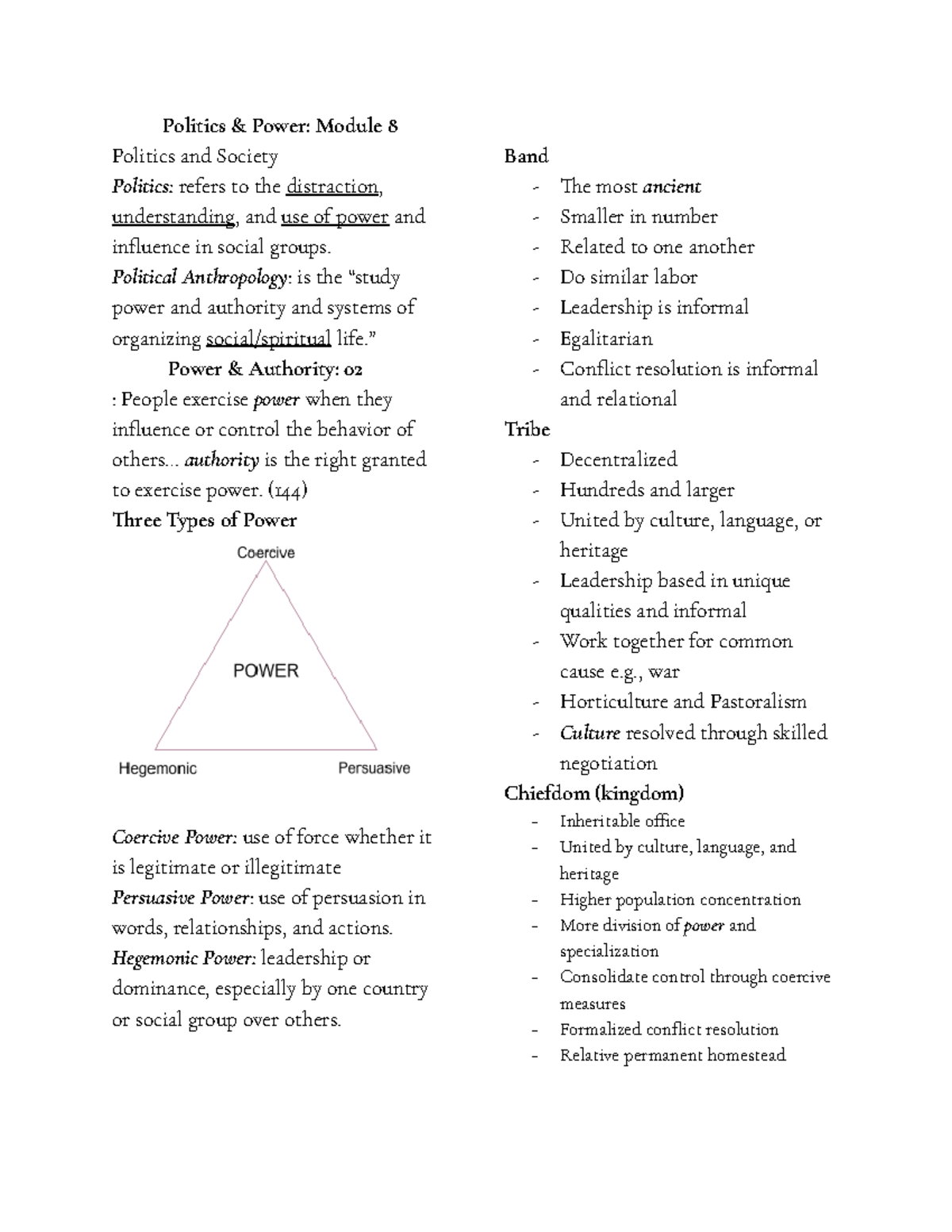 Anthropolgy - Lecture notes on in person classes - Politics & Power ...