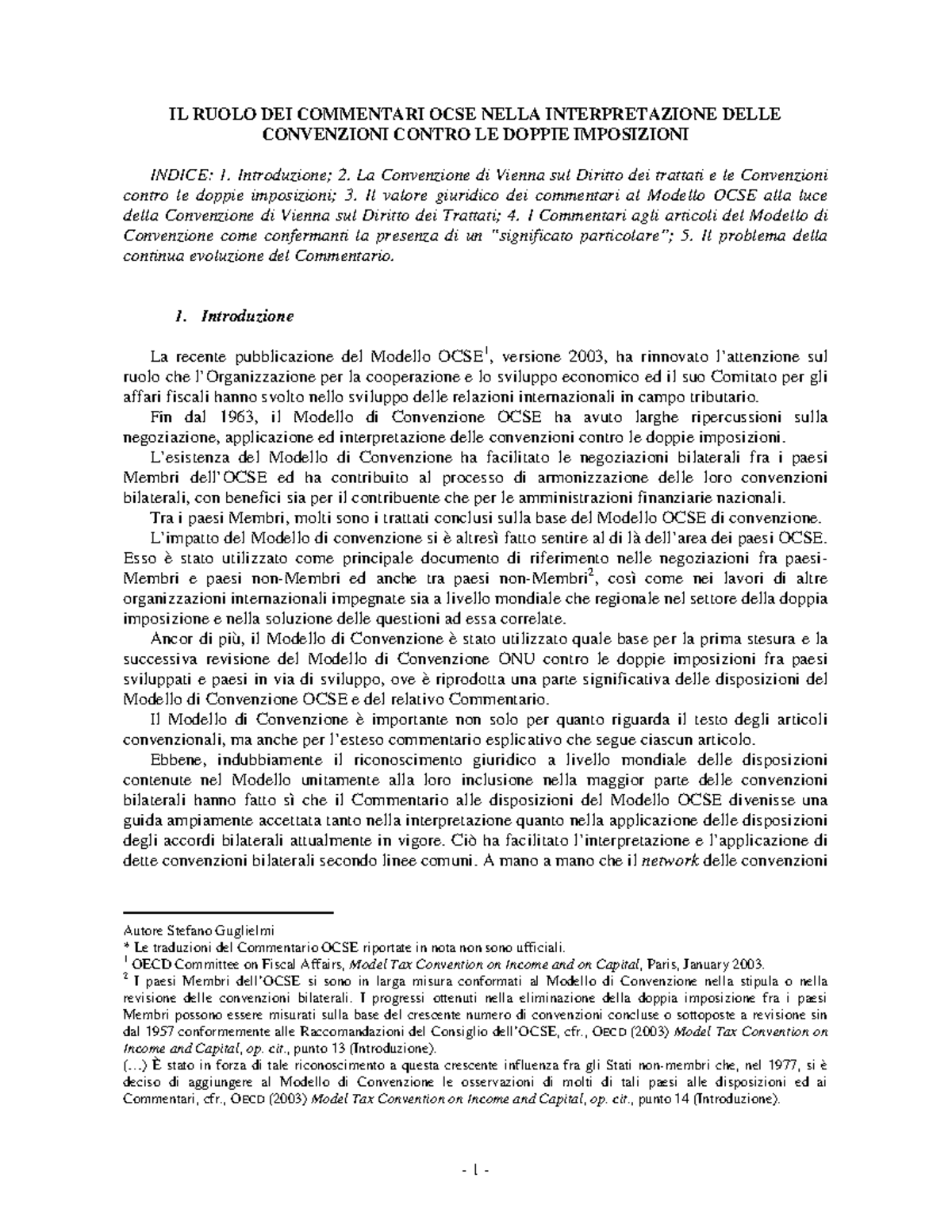 IL Ruolo DEI Commentari OCSE - IL RUOLO DEI COMMENTARI OCSE NELLA ...