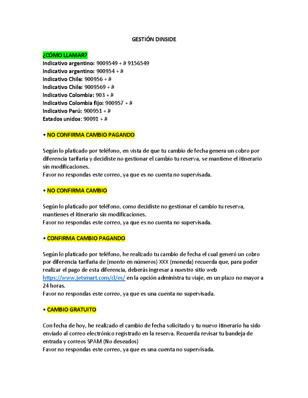Scripts Dinside - matematica - GESTIÓN DINSIDE ¿CÓMO LLAMAR? Indicativo ...