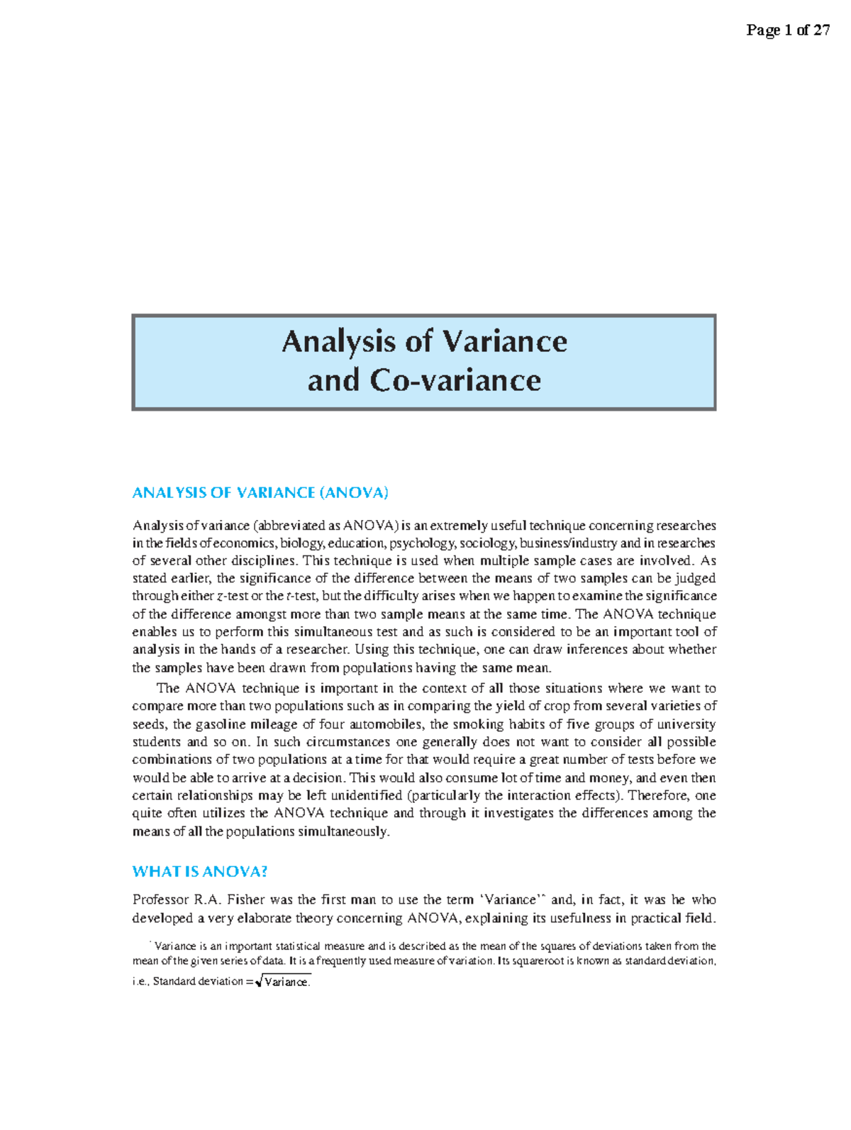 Anova 1 pagenumber - 256 Research Methodology 11 Analysis of Variance and Co-variance ANALYSIS ...