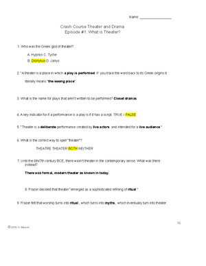 Crash Course Episode #50 - Name: _________________ Crash Course Theater ...