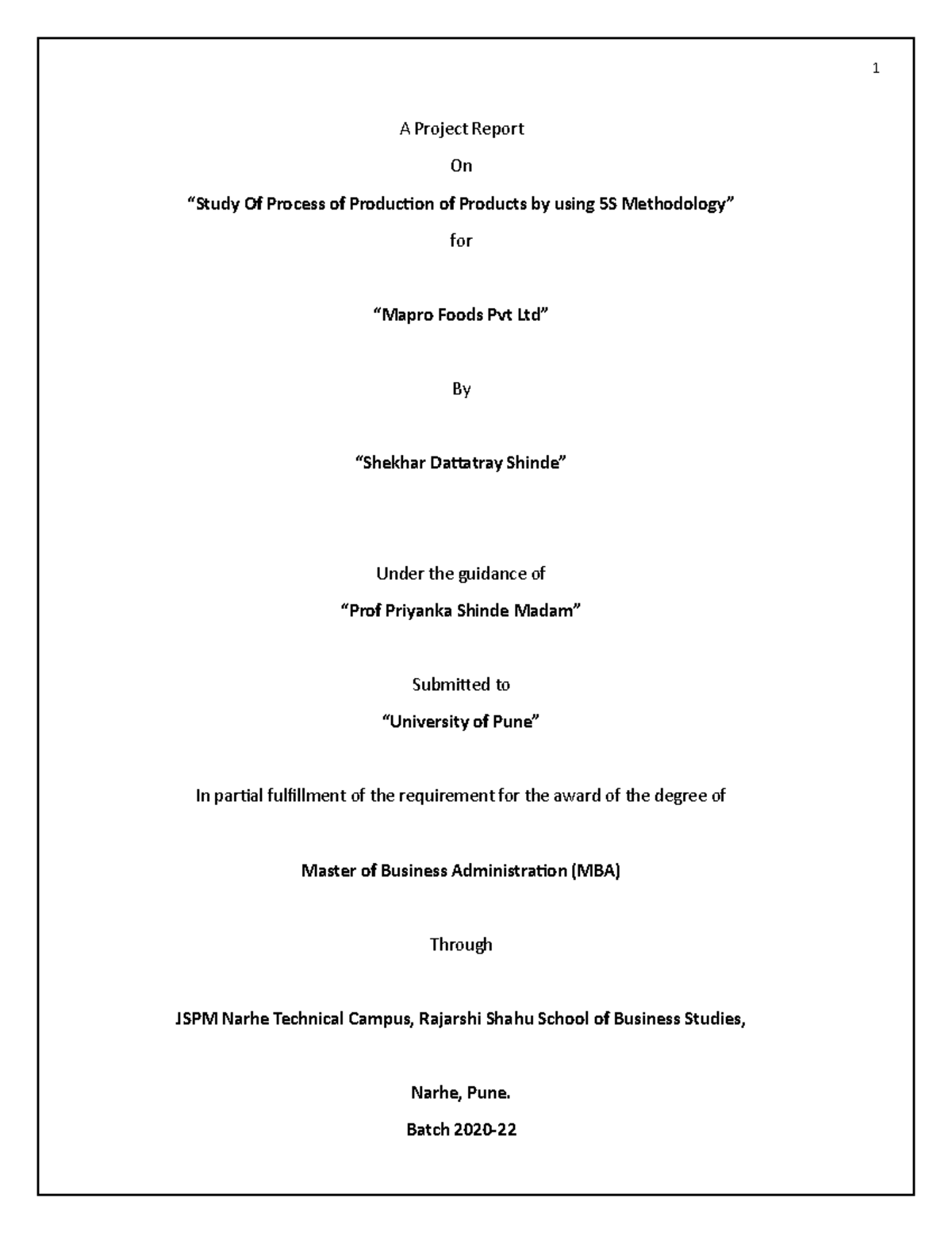 Shekhar SIP - black book - A Project Report On “Study Of Process of ...