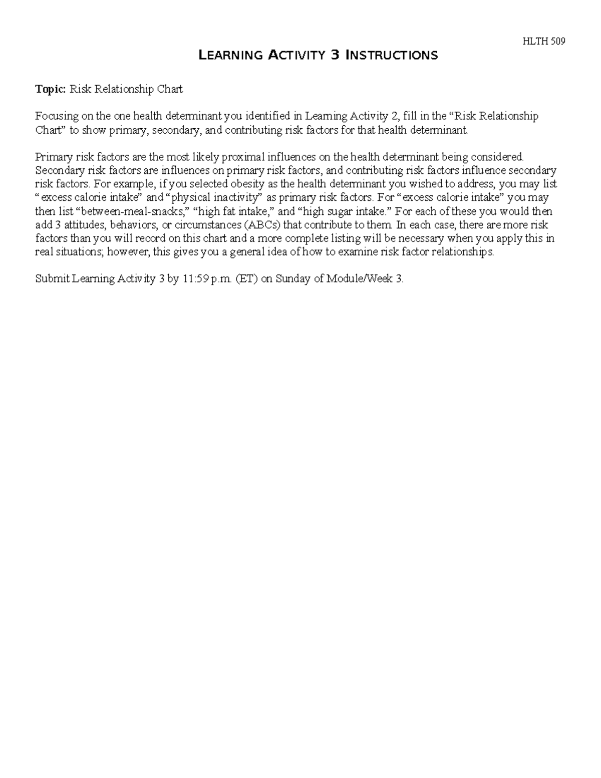 Learning Activity 3 Instructions updated Feb 19 2020 - HLTH 509 ...