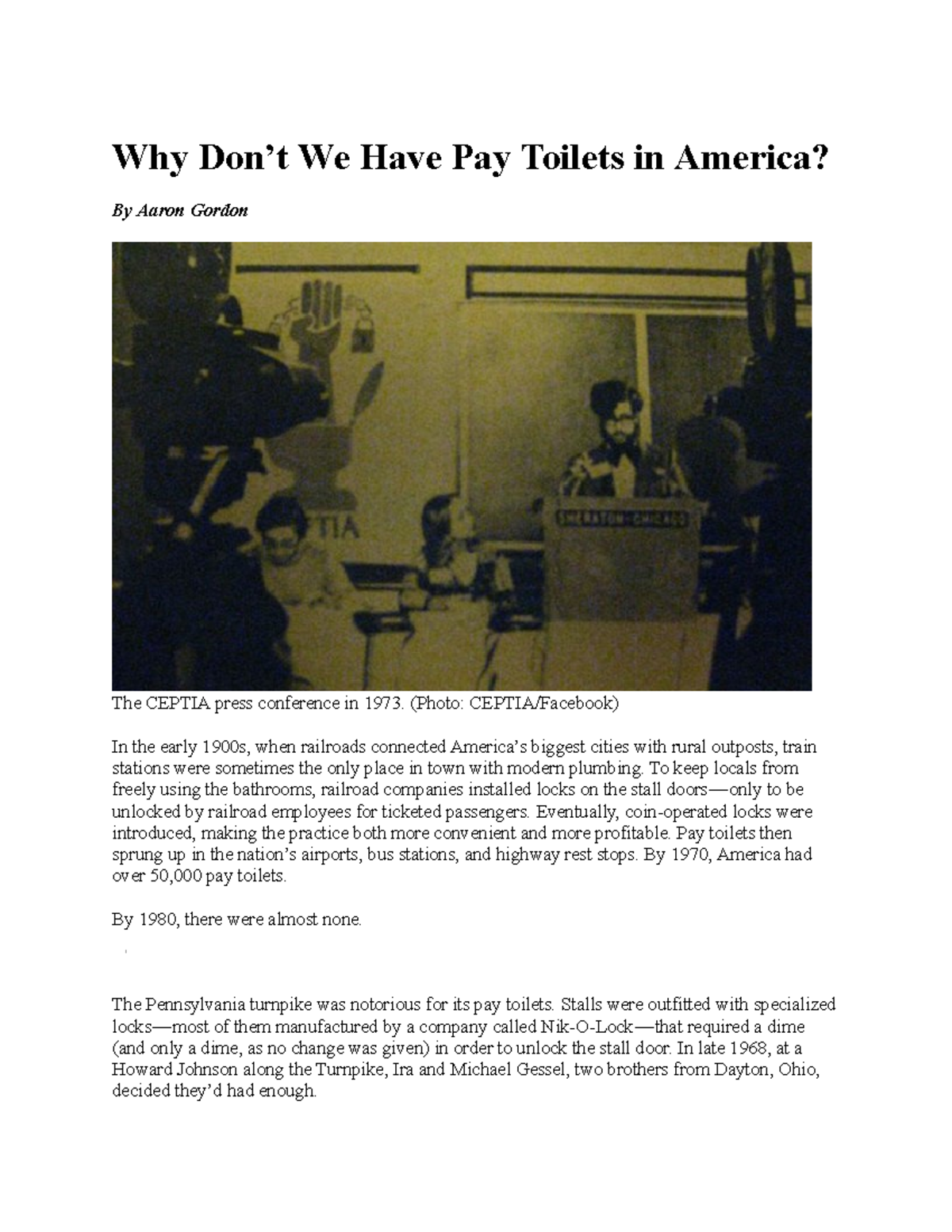 Pay Toilets in America - Taught by Professor Dillard at TAMUCC - Why ...