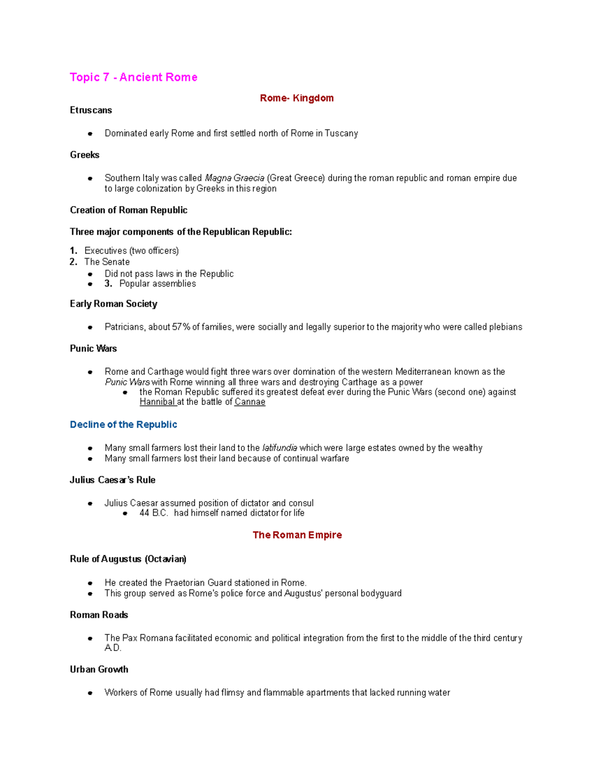 Topic 7 - Ancient Rome - Topic 7 - Ancient Rome Rome- Kingdom Etruscans ...