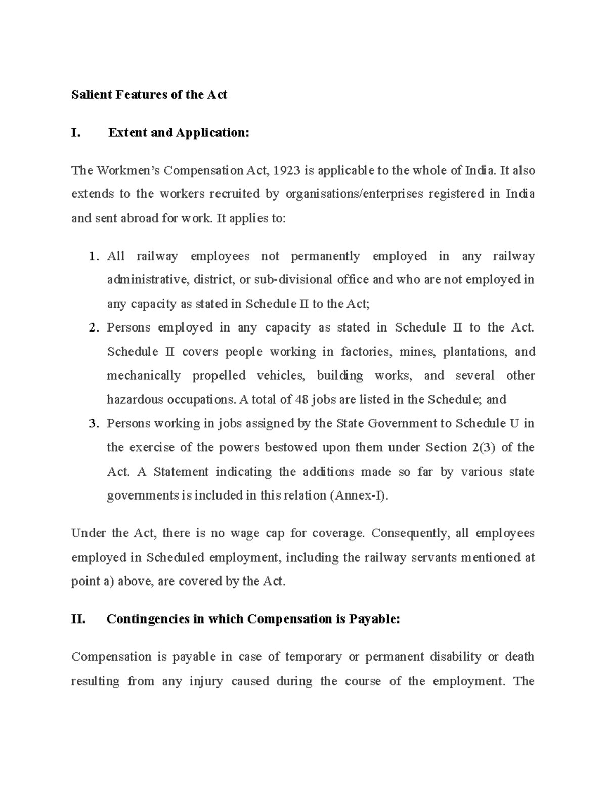 Salient Features - law - Salient Features of the Act I. Extent and ...