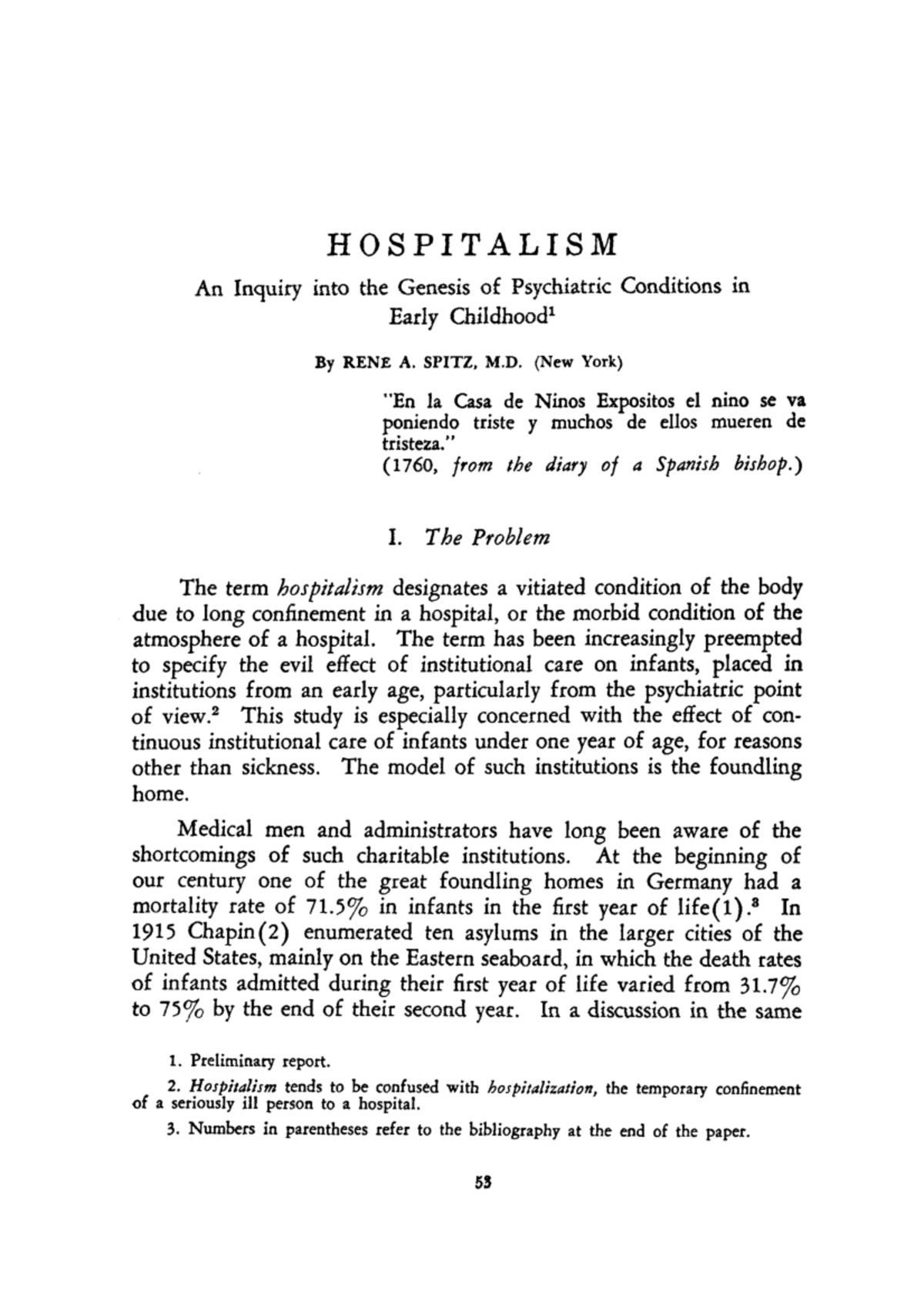 Spitz hospitalism 1945 - HOSPITALISM An Inquiry into the Genesis of ...