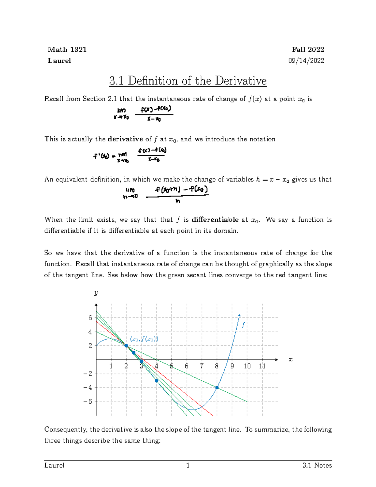 3-1 Notes Handout 1321 - Math 1321 Fall 2022 Laurel 09/14/ 3 Definition ...