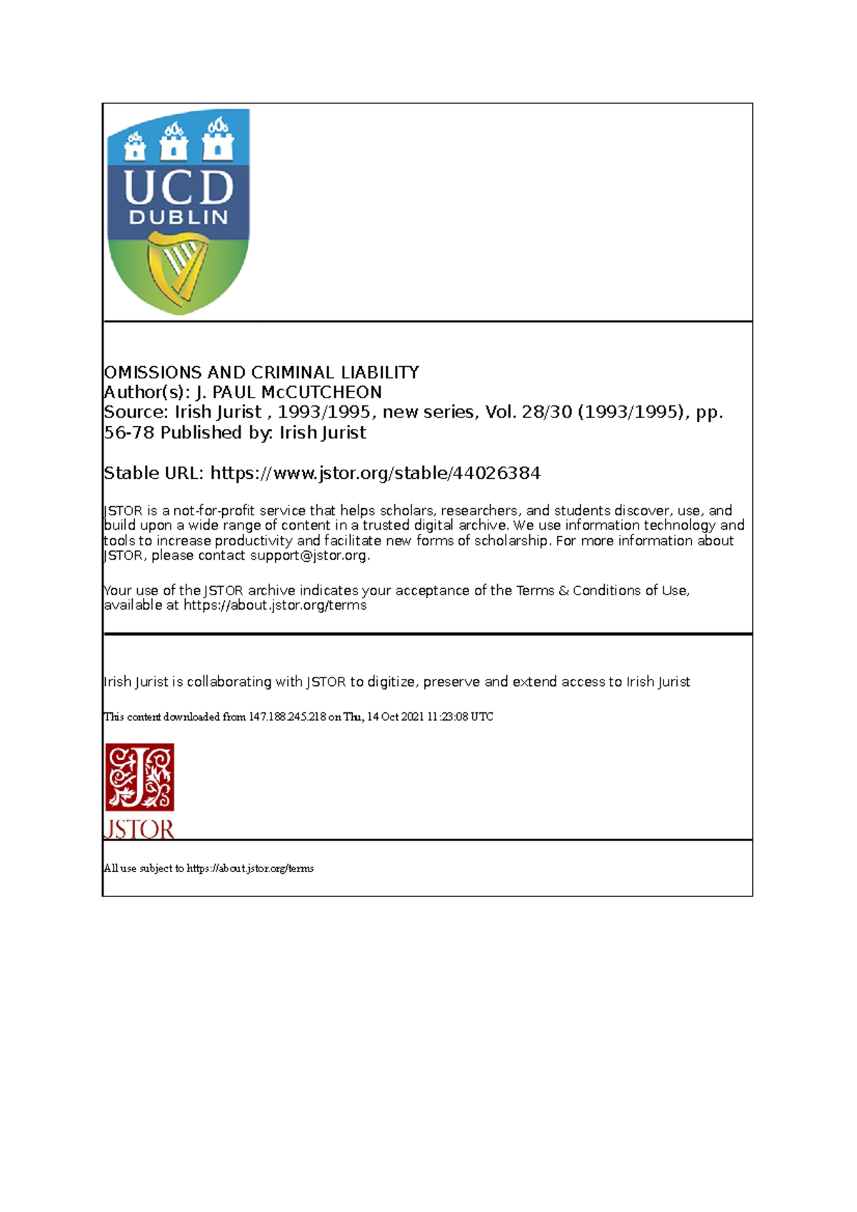 Omissions AND Criminal Liability - OMISSIONS AND CRIMINAL LIABILITY ...