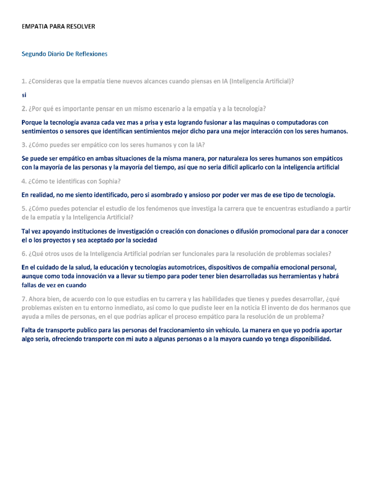 Segundo Diario DE Reflexiones - Empatia para resolver - UVM - Studocu