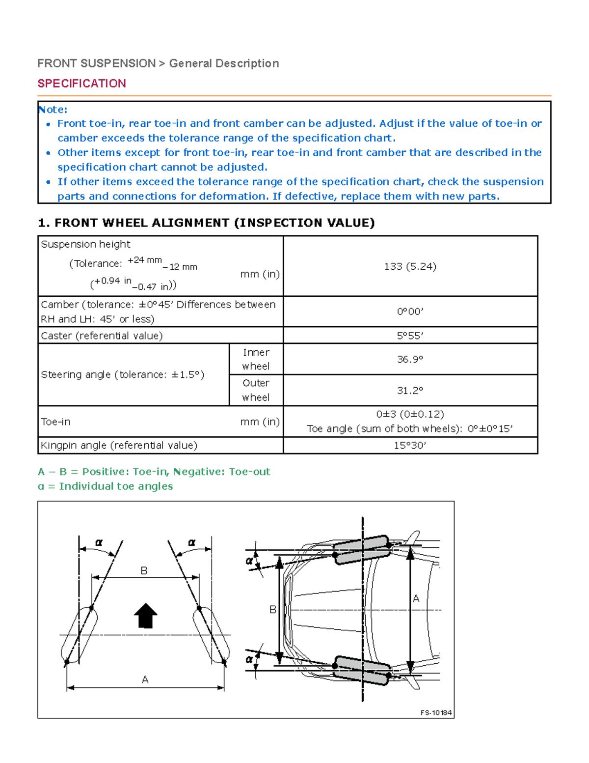 Alignment Specifications - FRONT SUSPENSION > General Description ...