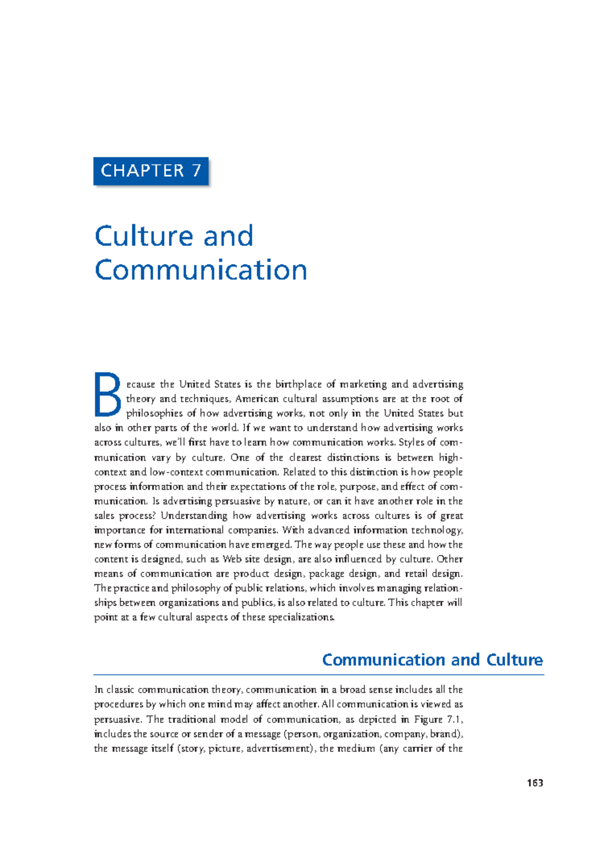 Culture and communication - CHAPTER 7 163 Culture and Communication B ...
