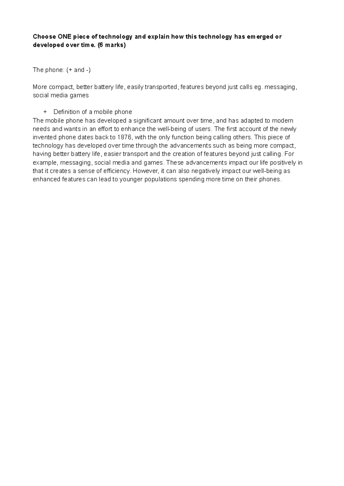 Technology HSC practice question - Choose ONE piece of technology and ...