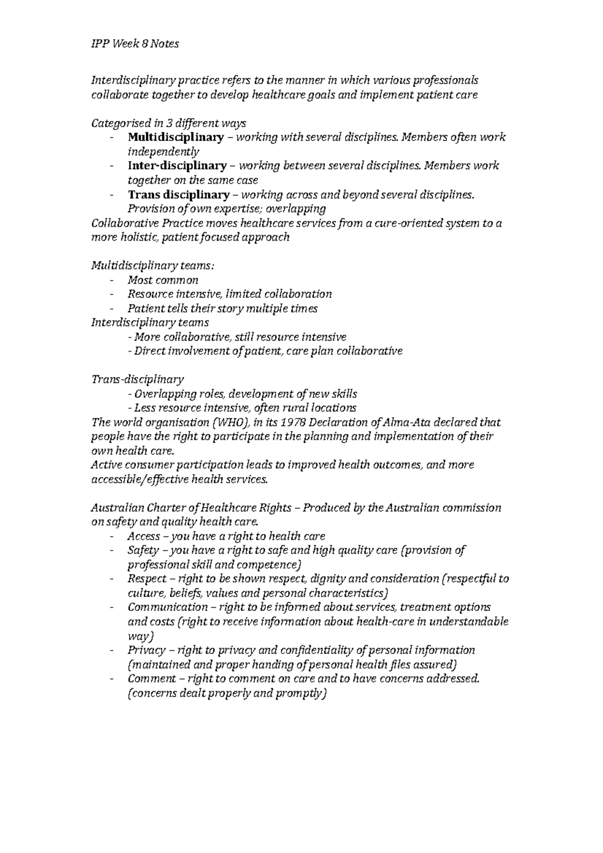 Interdisciplinary practice refers to the manner in which various ...