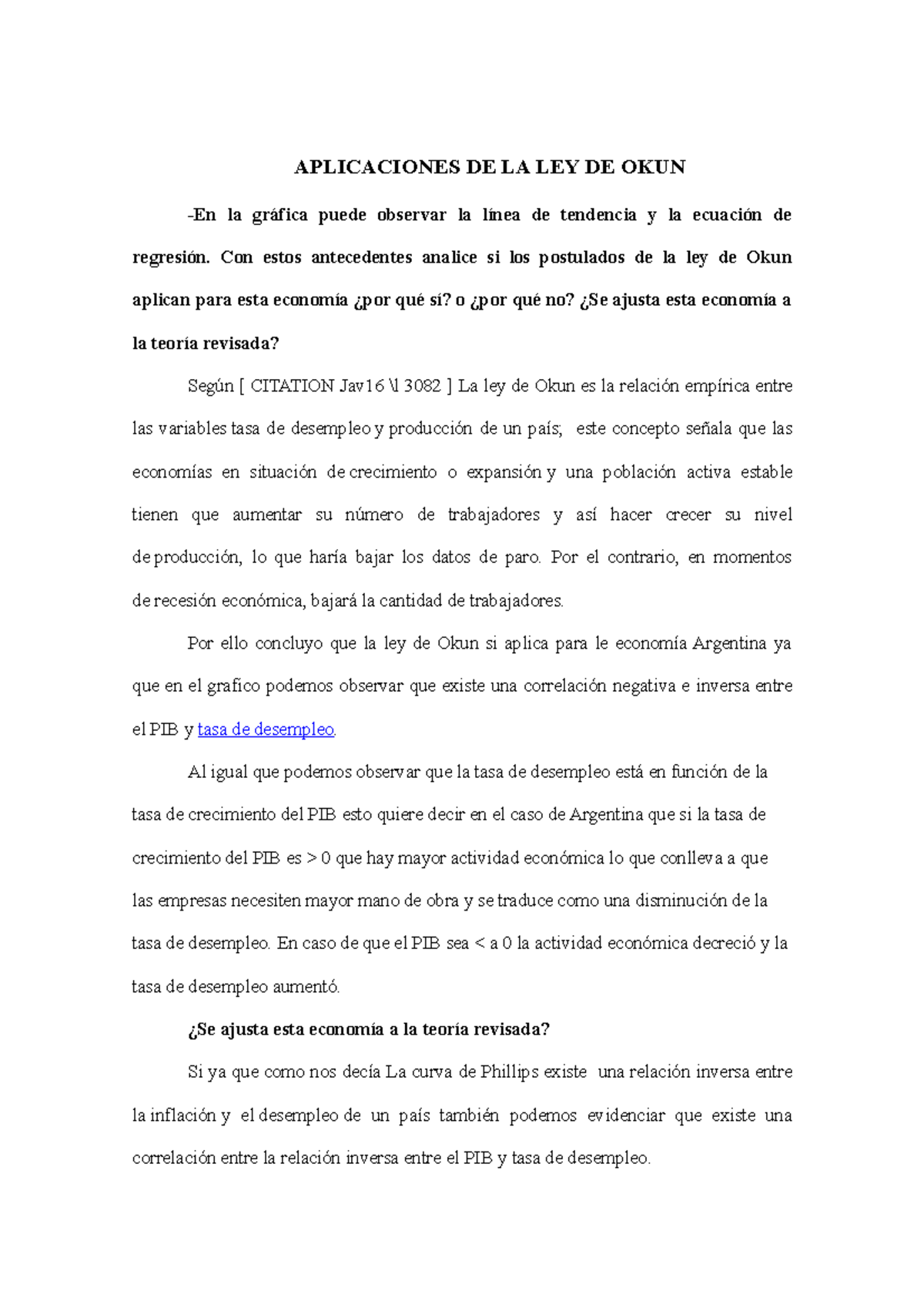 Aplicaciones DE LA LEY DE OKUN - APLICACIONES DE LA LEY DE OKUN -En la ...