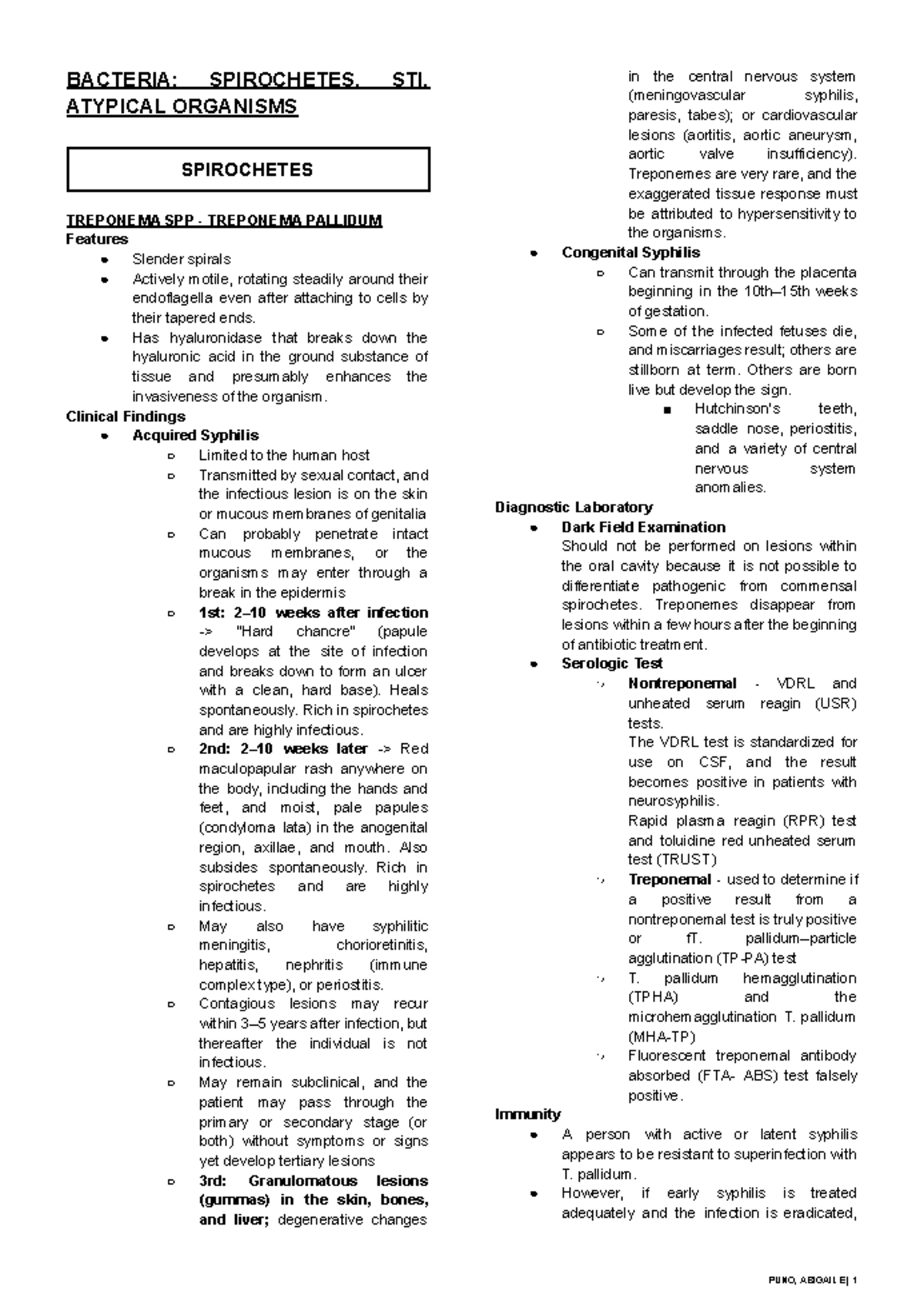 Micro Para-Notes - BACTERIA: SPIROCHETES, STI, ATYPICAL ORGANISMS ...