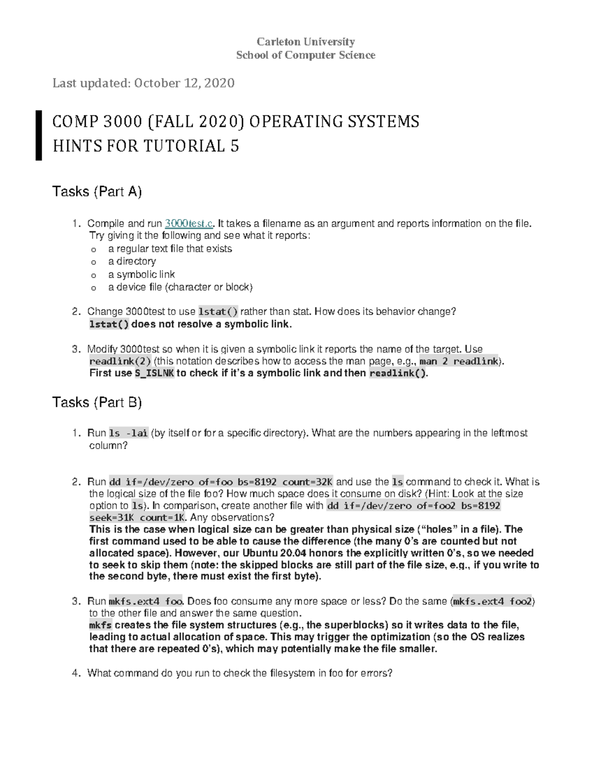 Tut5 - hints - Tutorial explanation for Week 5Tutorial - Carleton University School of Computer ...