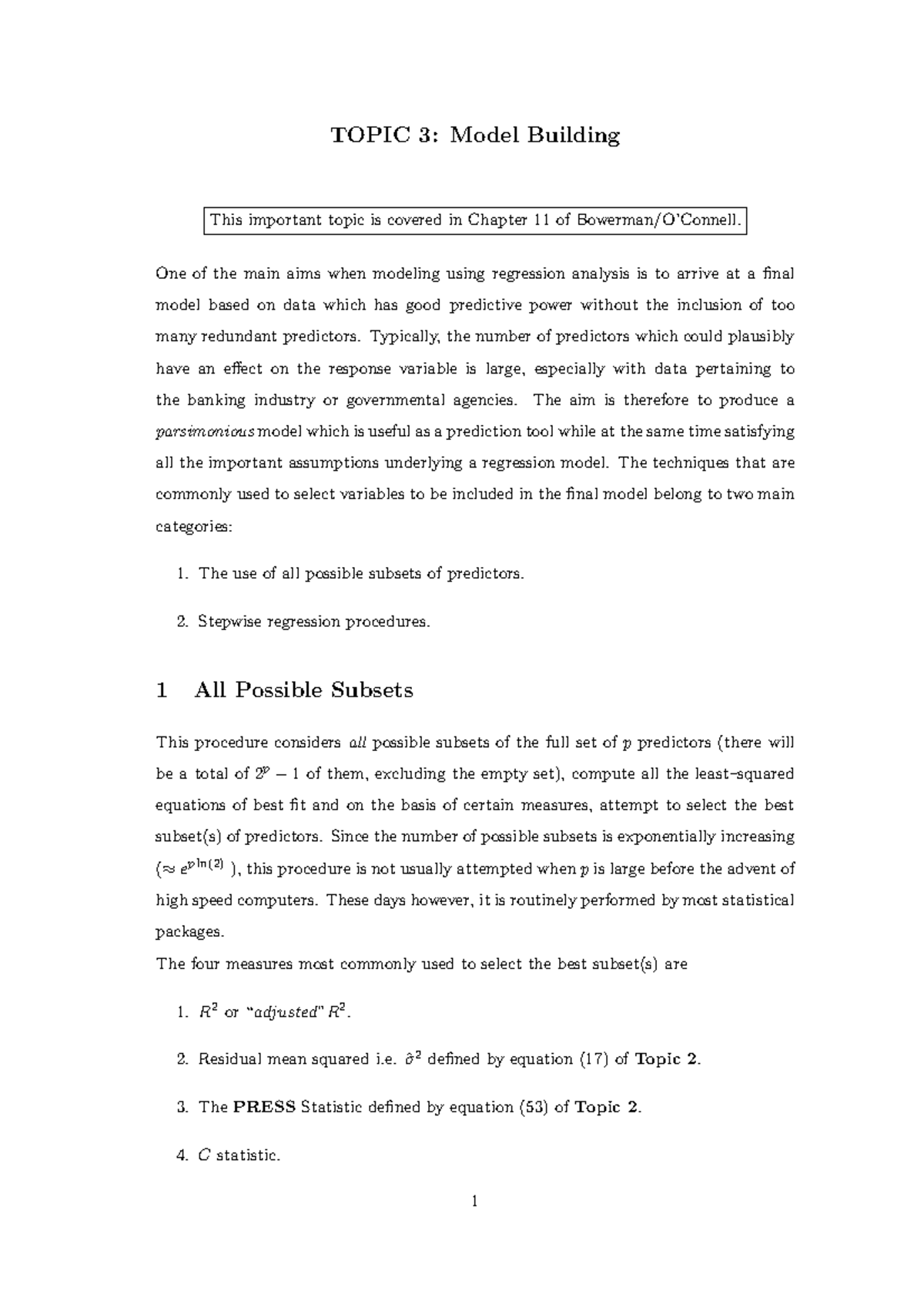 Topic 3-1 - lecture notes - TOPIC 3: Model Building This important ...