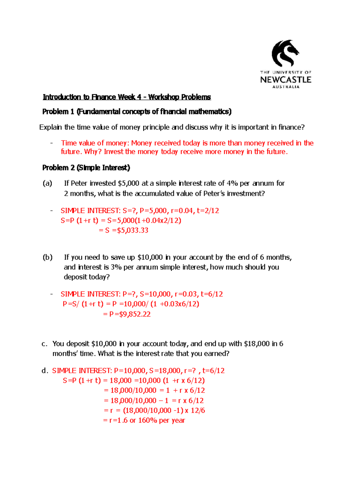Topic 4 Workshop 4 - Simple and Compound Interest (ANSWERS) - Introduction to Finance Week 4 ...