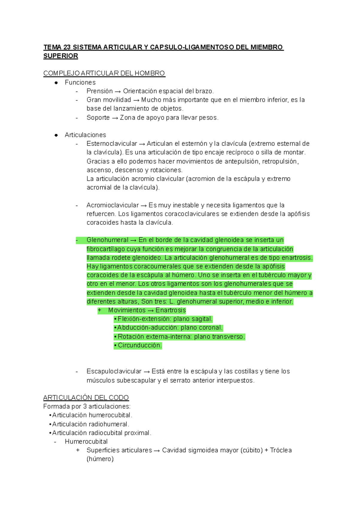 TEMA 23 Sistema Articular Y Capsulo- Ligamentoso DEL Miembro Superior ...