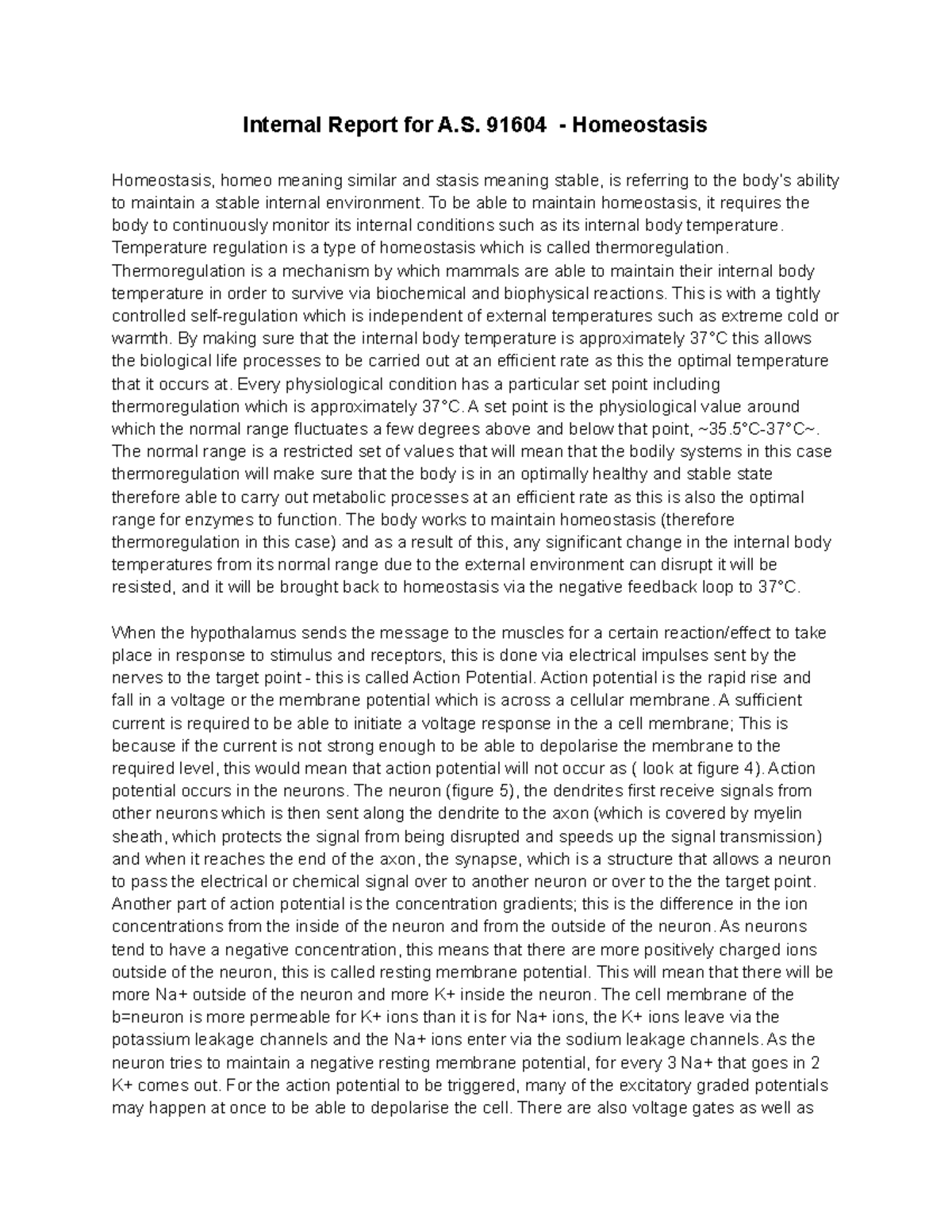 Homeostasis AS 91604 - Biology Report Internal Write Up - Internal Report for A. 91604 ...