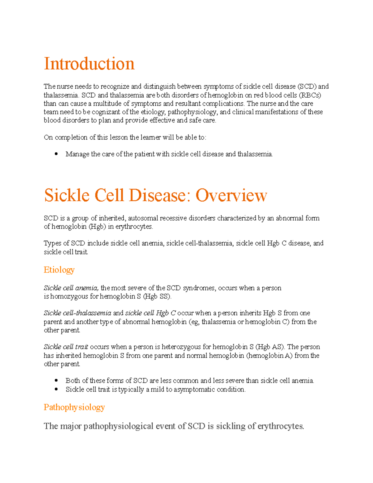 Scd and pneumonia sherpath 2022 - Introduction The nurse needs to ...