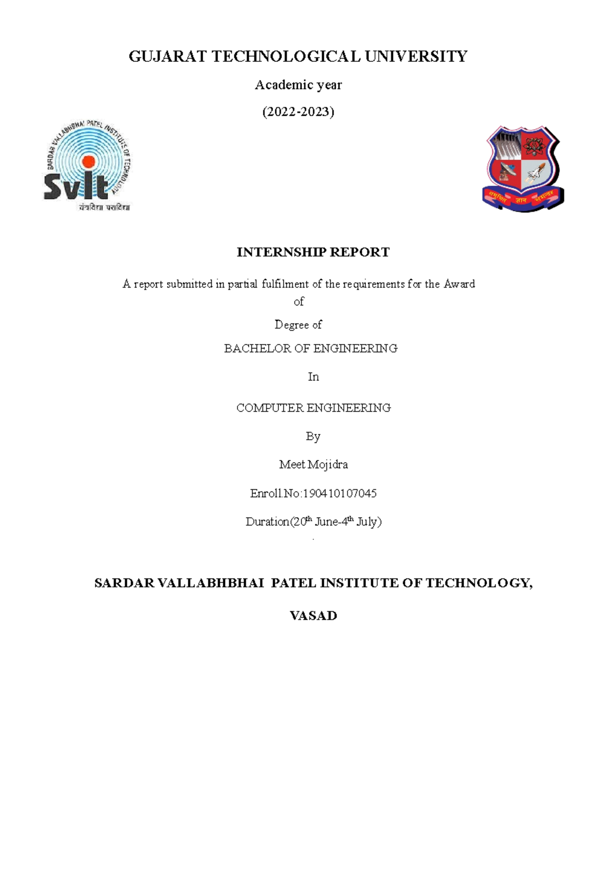 Report 045 - GUJARAT TECHNOLOGICAL UNIVERSITY Academic year (2022-2023 ...