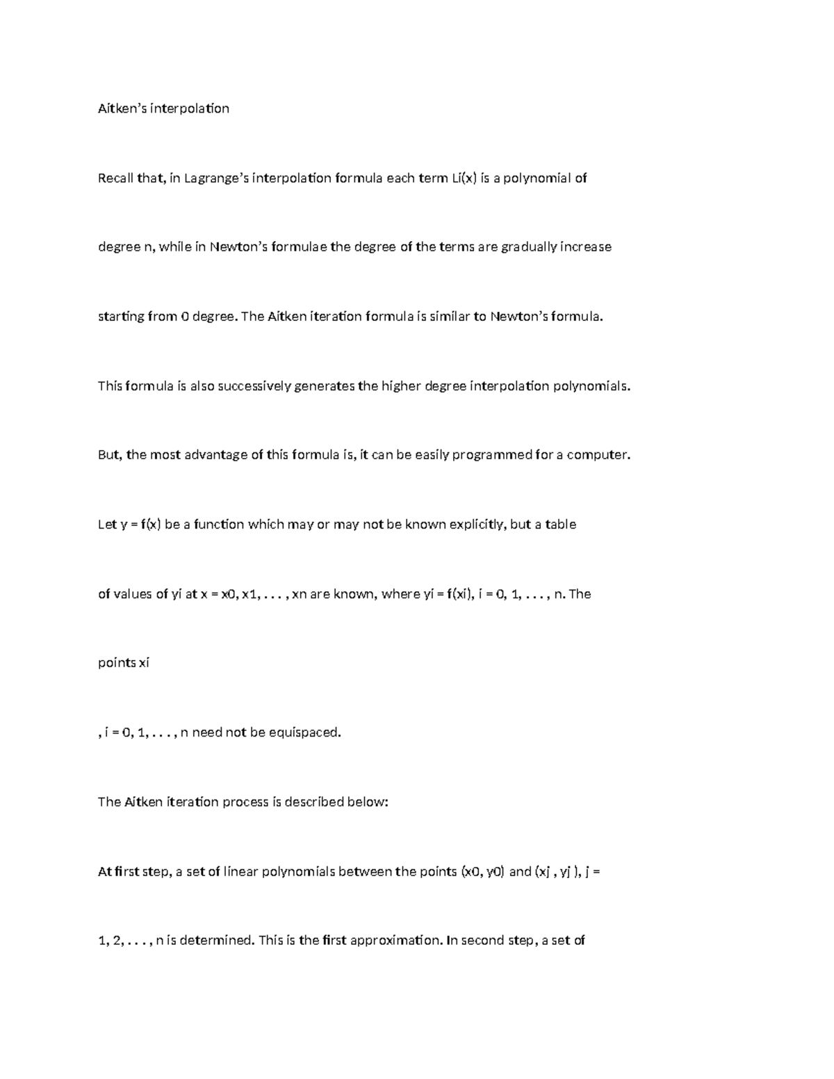 Aitken’s interp - Copy - Aitken’s interpolation Recall that, in ...