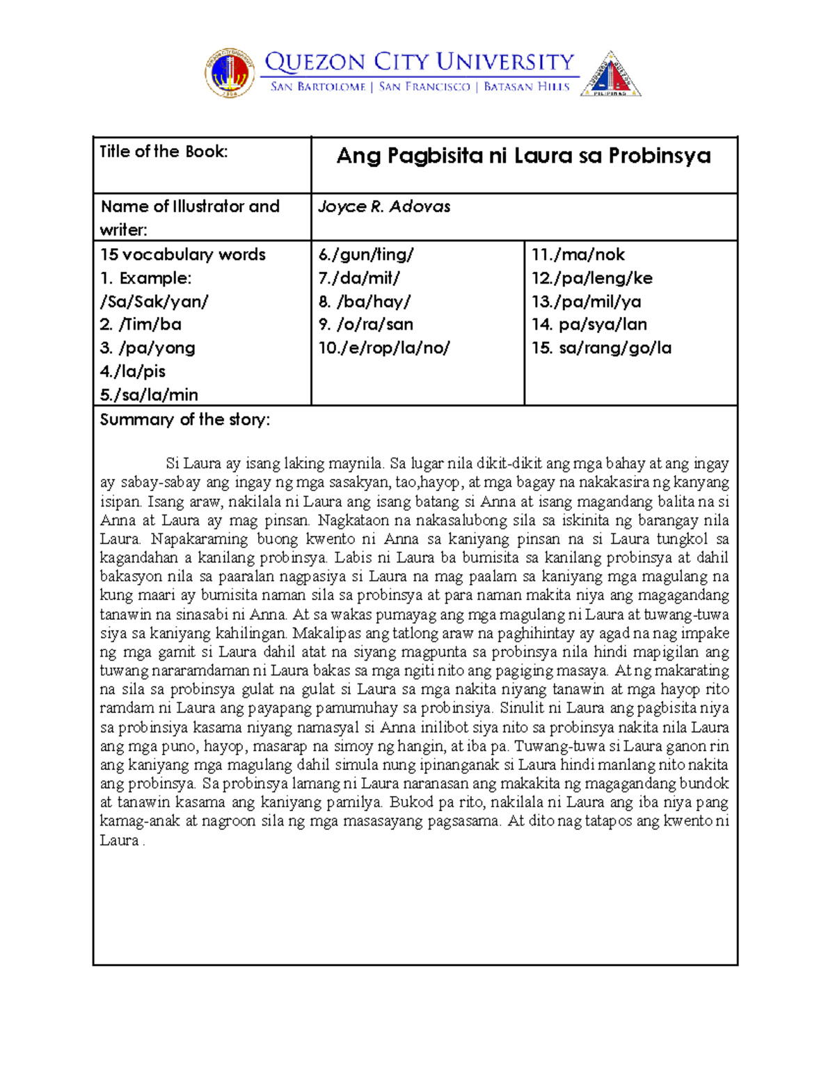 Adovas - RIZAL LIFE AND WORKS REVIEWER - Title of the Book: Ang ...