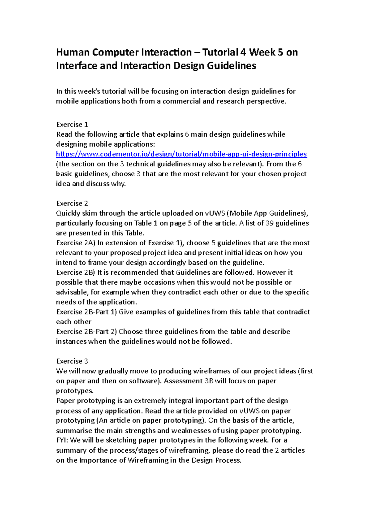 Human Computer Interaction – Tutorial 4 Week 5 Autumn 2020 - Human Computer Interacion ...