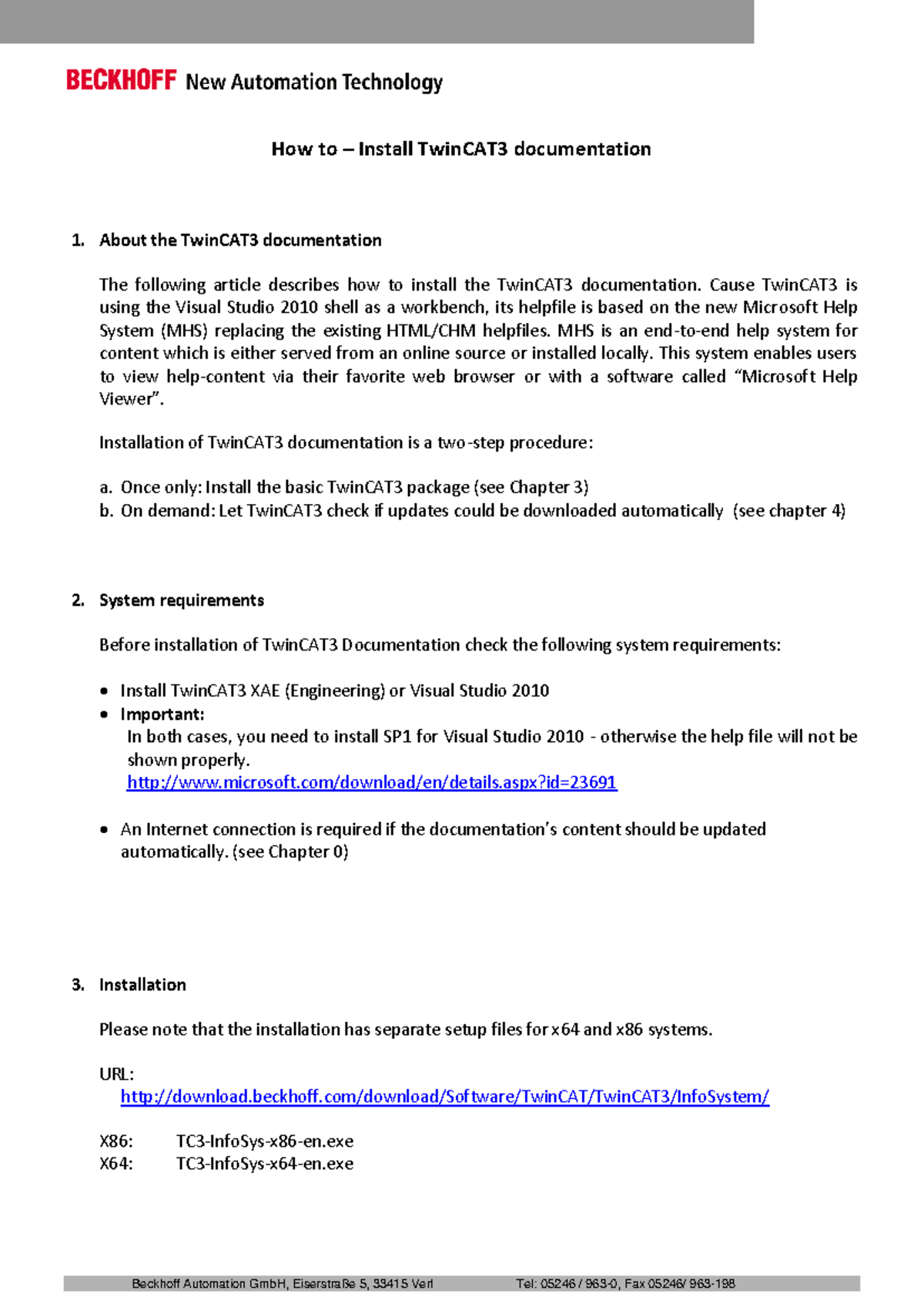 Infoplc net TC3 Info Sys How To Install - Beckhoff Automation GmbH, Eiserstraße 5, 33415 Verl ...