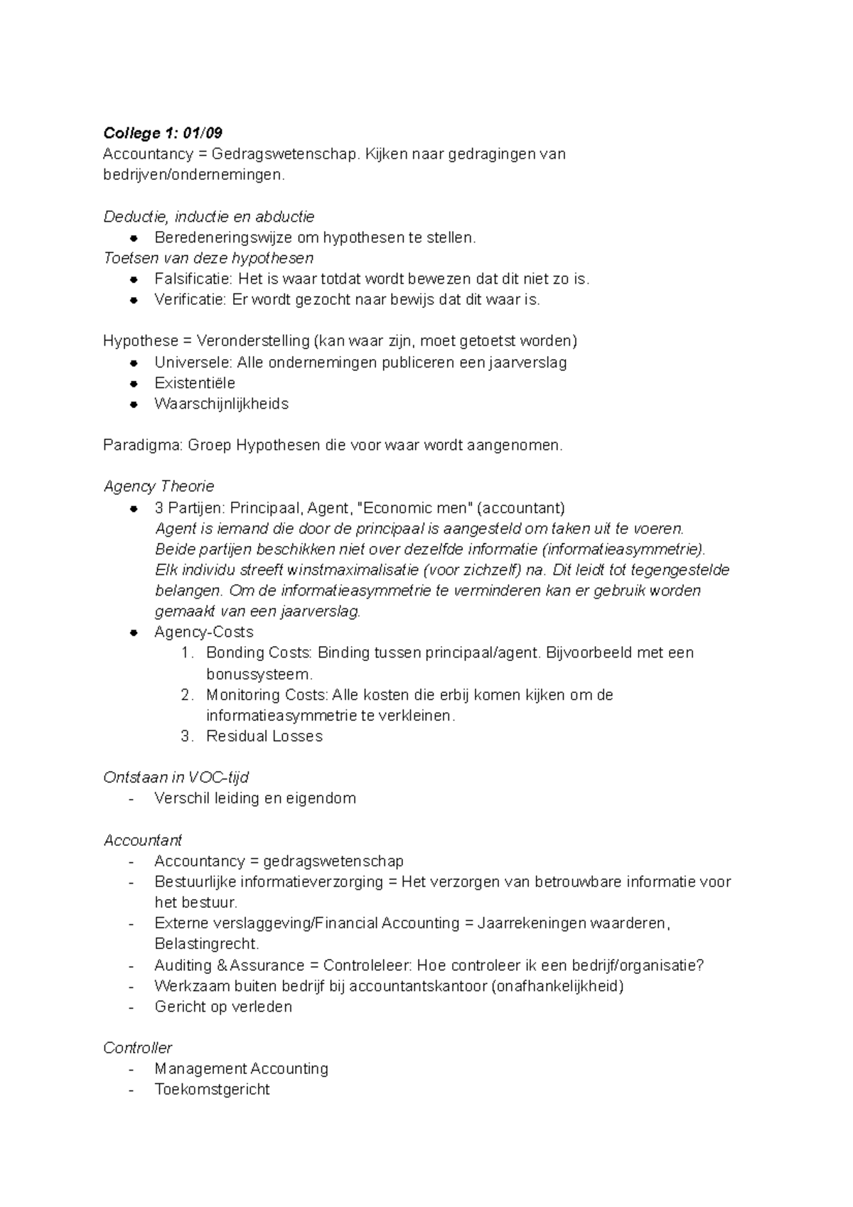 Beginselen Accountancy - College 1: 01/ Accountancy = Gedragswetenschap ...