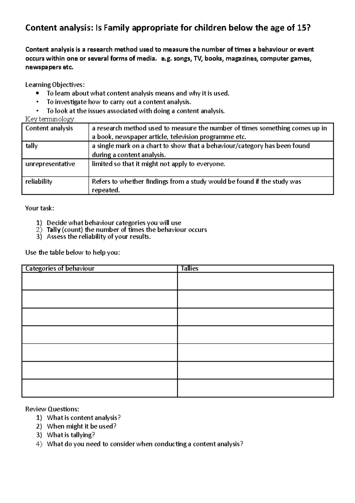 Family guy worksheet - practise - Content analysis: Is Family ...