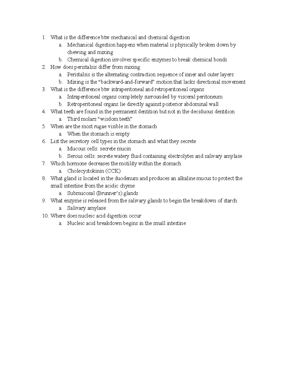 Digestive System Practice Questions - What is the difference btw ...