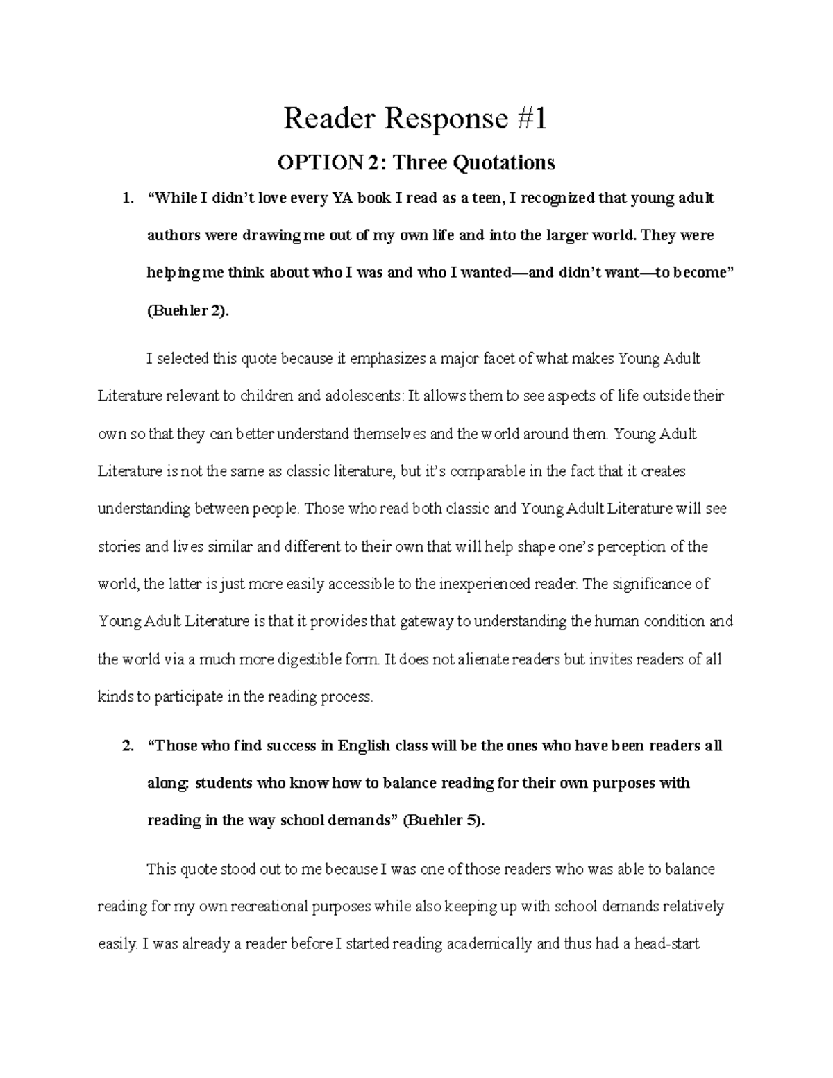 Reader Response 1 LAE4464 - Reader Response OPTION 2: Three Quotations ...