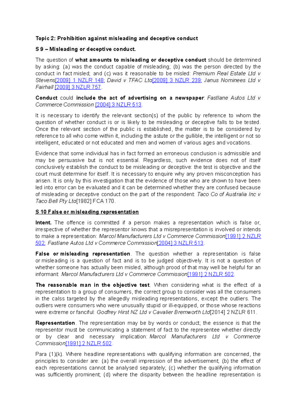 3. Notes - Misleading and deceptive conduct - Topic 2: Prohibition ...