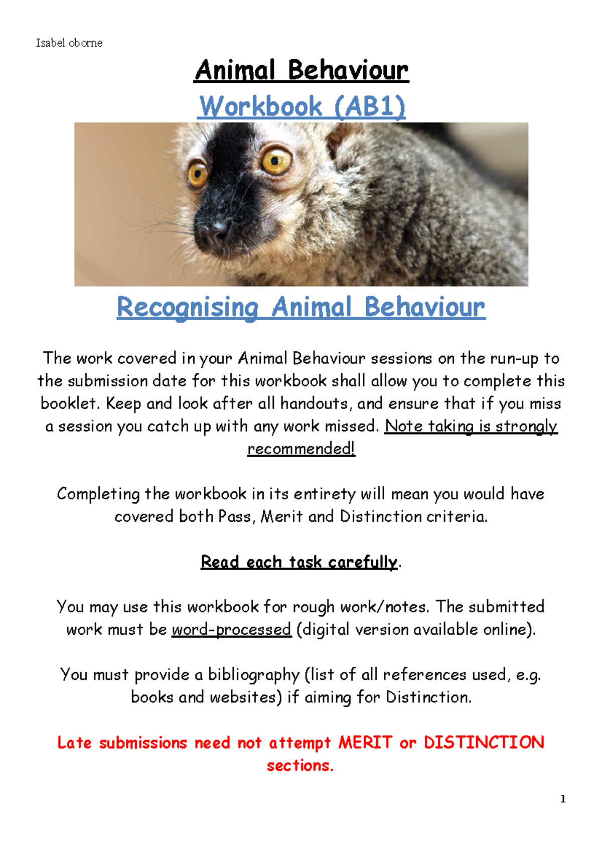 Understanding behaviour patterns in animals AB1 - Animal Behaviour ...