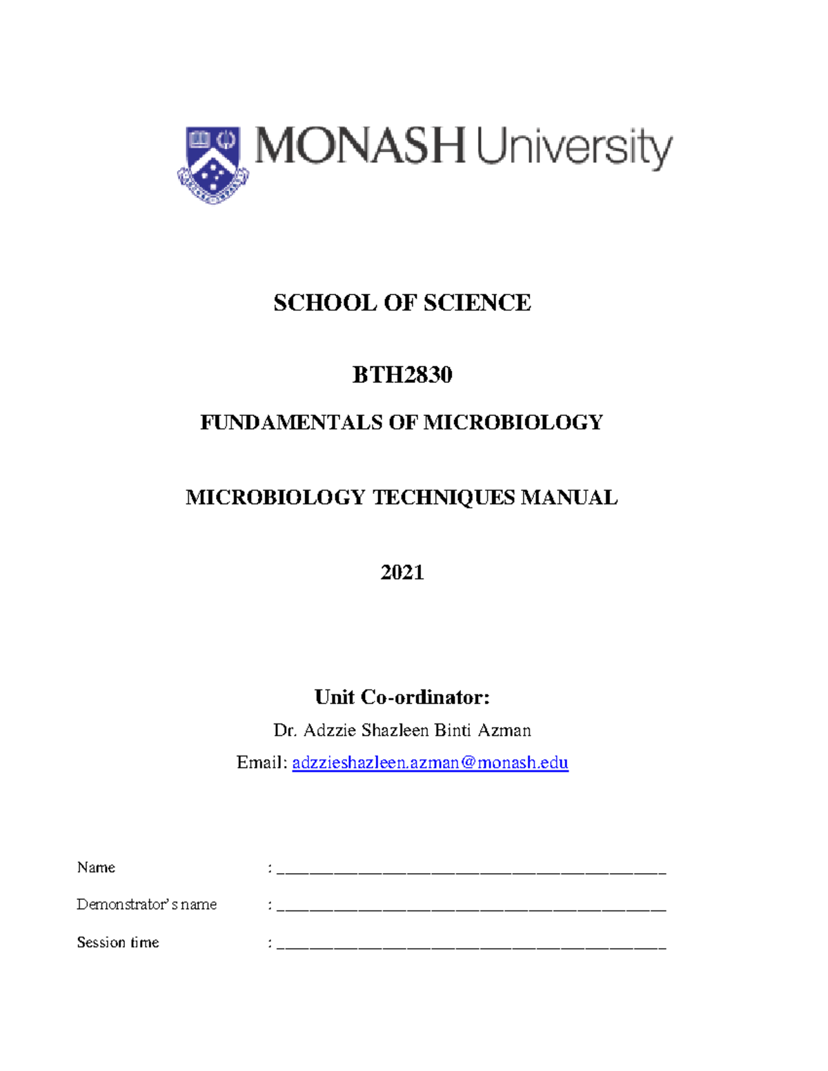 Manual Technique 2021 - notes - SCHOOL OF SCIENCE BTH FUNDAMENTALS OF ...