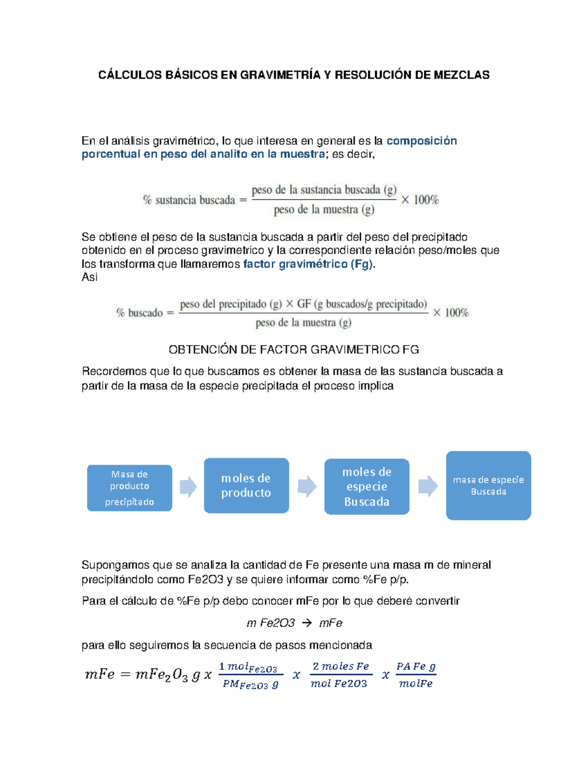 Calculos básicos de Gravimetria. QUIMICA ANALITICA GENERAL - CÁLCULOS ...