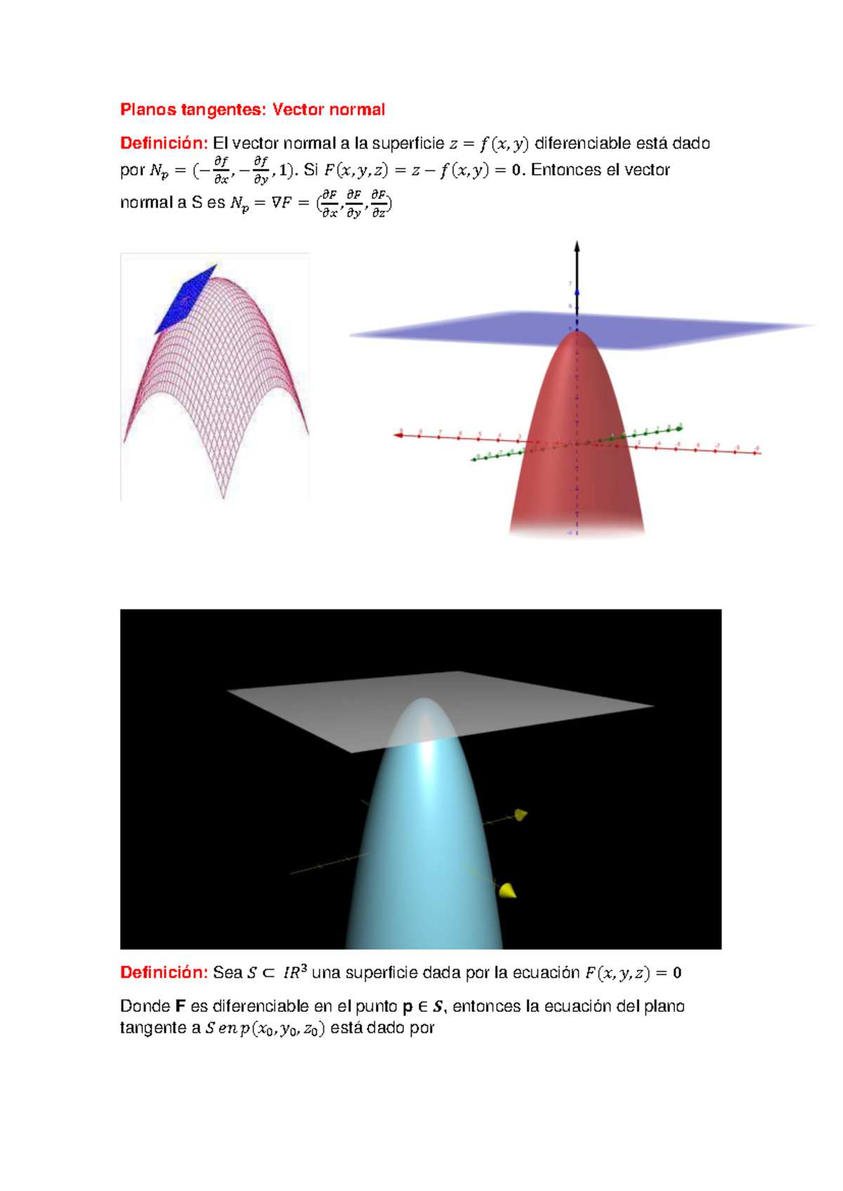 Planos tangentes - pdf practico - Planos tangentes: Vector normal ...