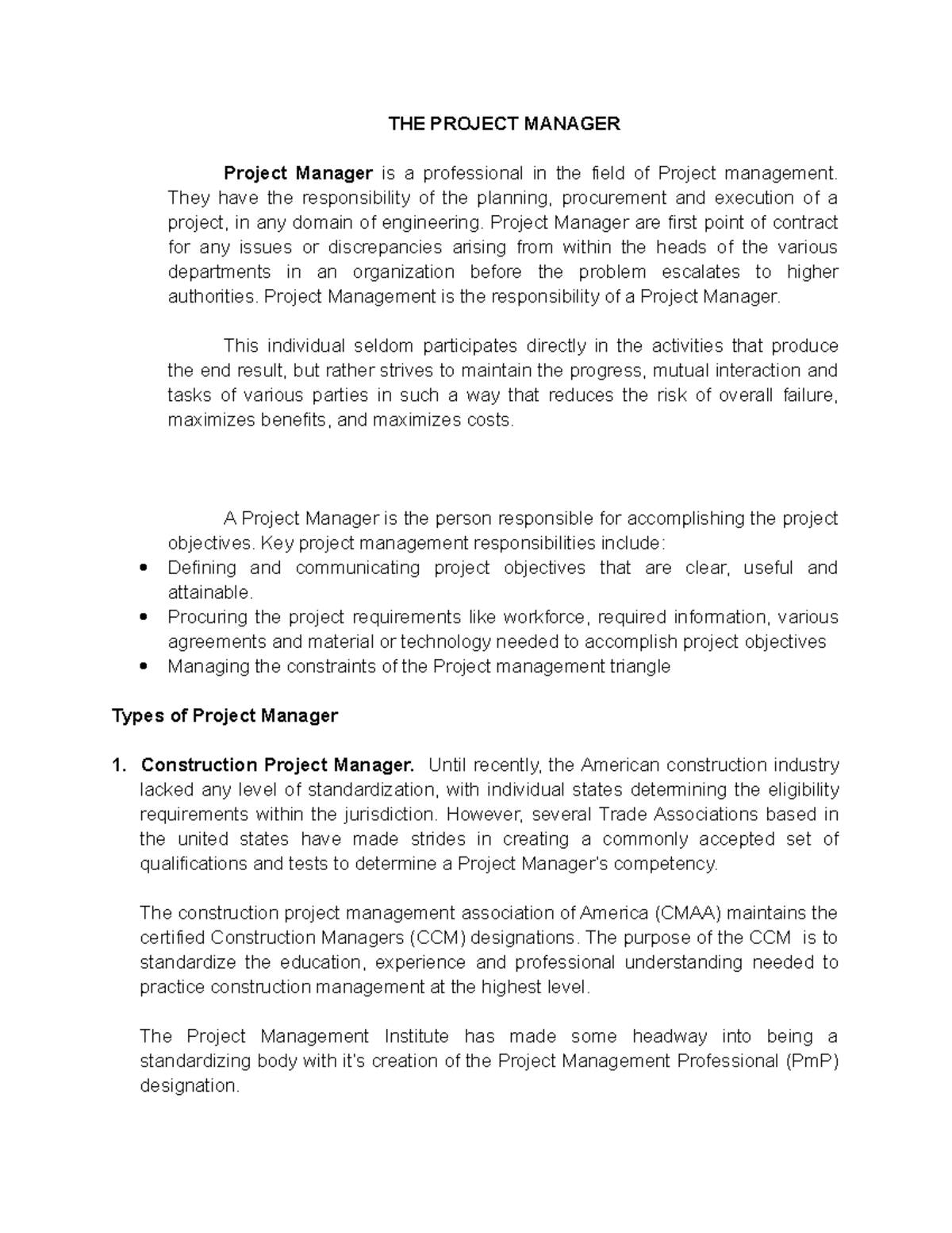 THE Project Manager - THE PROJECT MANAGER Project Manager is a ...