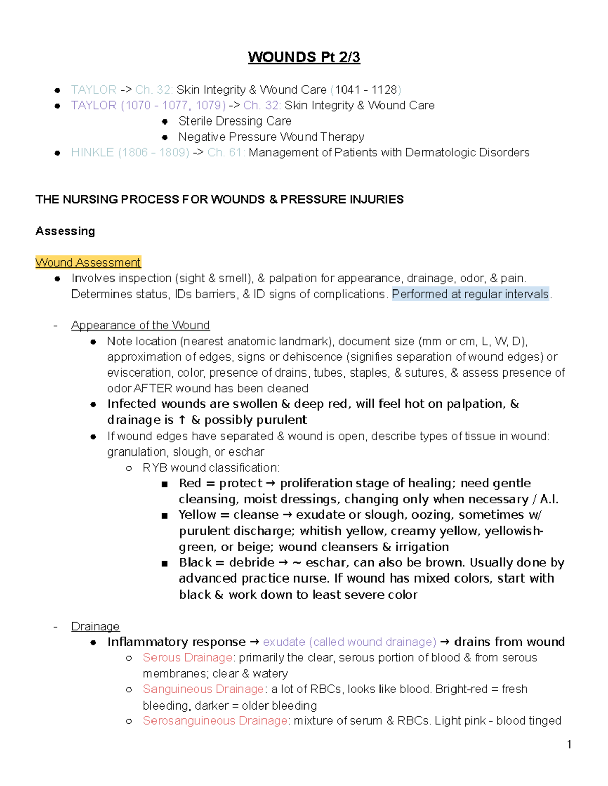 N11 Wounds Notes Pt 2 of 3 - Exam #3 - WOUNDS Pt 2/ TAYLOR -> Ch. 32 ...