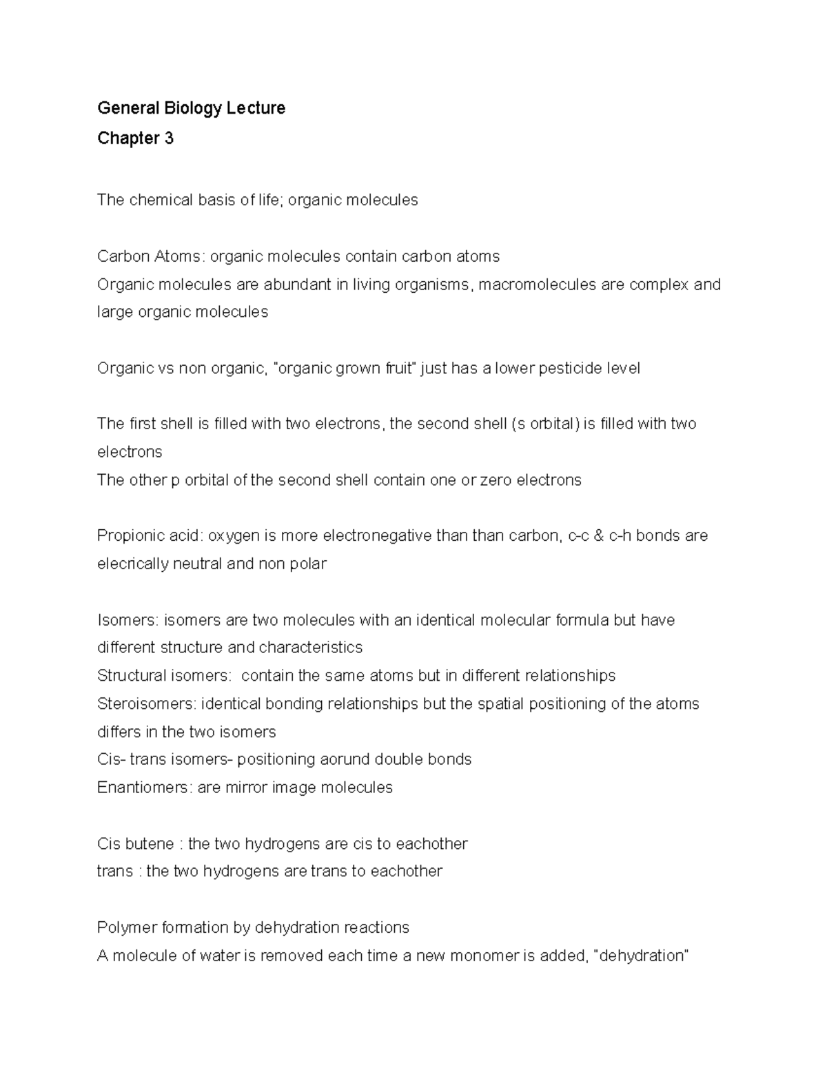 General Bio Lect - Lecture Notes - General Biology Lecture Chapter 3 ...