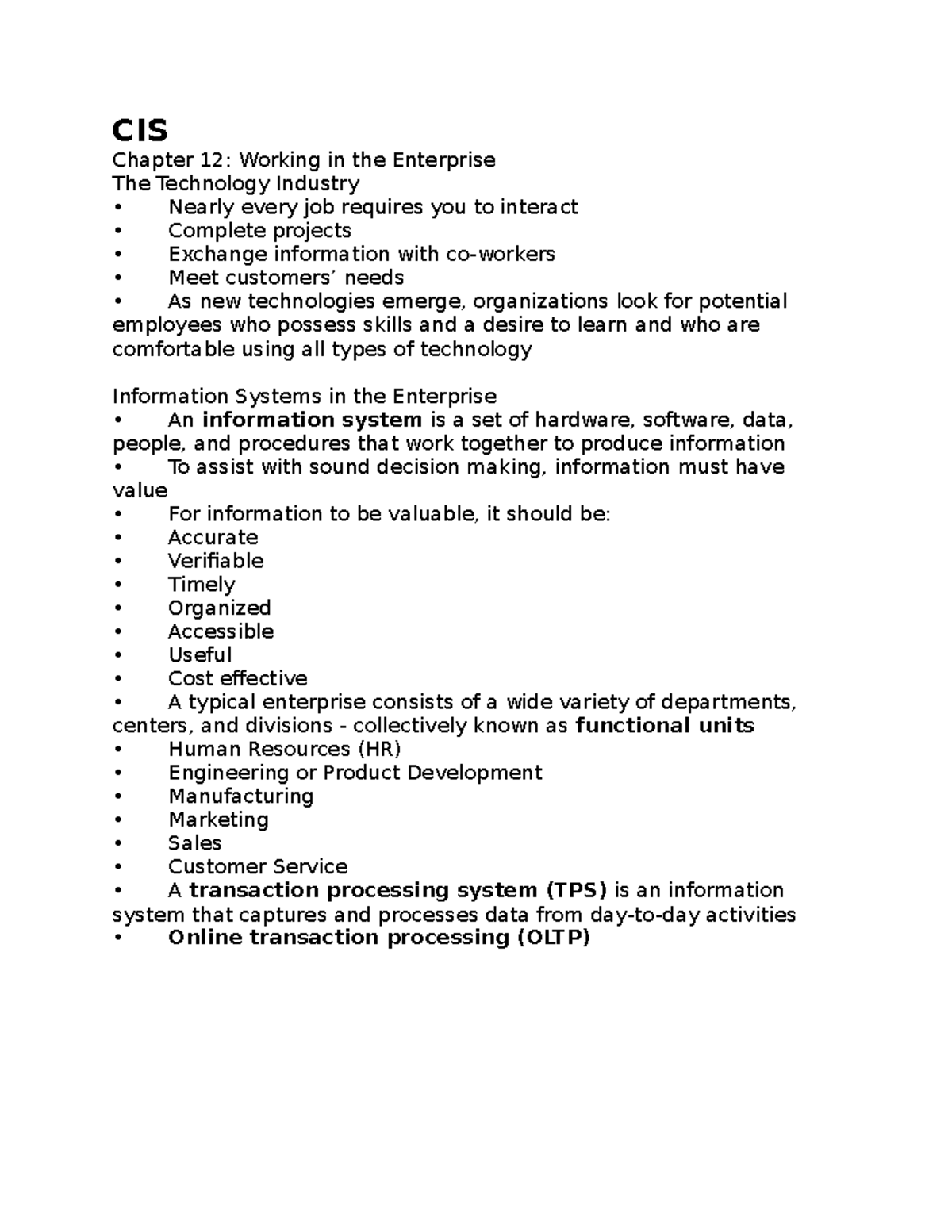 CIS- Chapter 12 - Nayem Rahman - CIS Chapter 12: Working in the ...