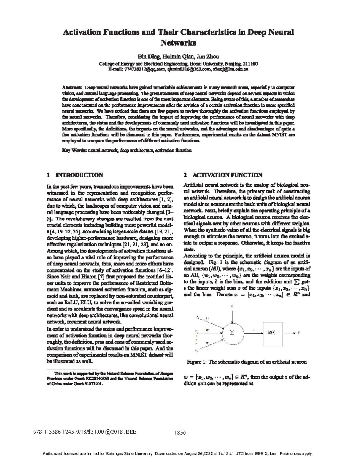 Activation functions and their characteristics in deep neural networks ...
