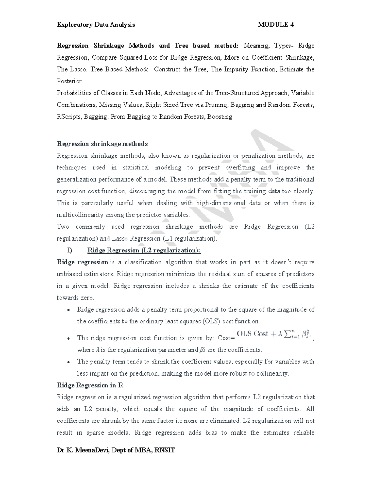 4 EDA - Regression Shrinkage Methods and Tree based method: Meaning, Types- Ridge Regression ...