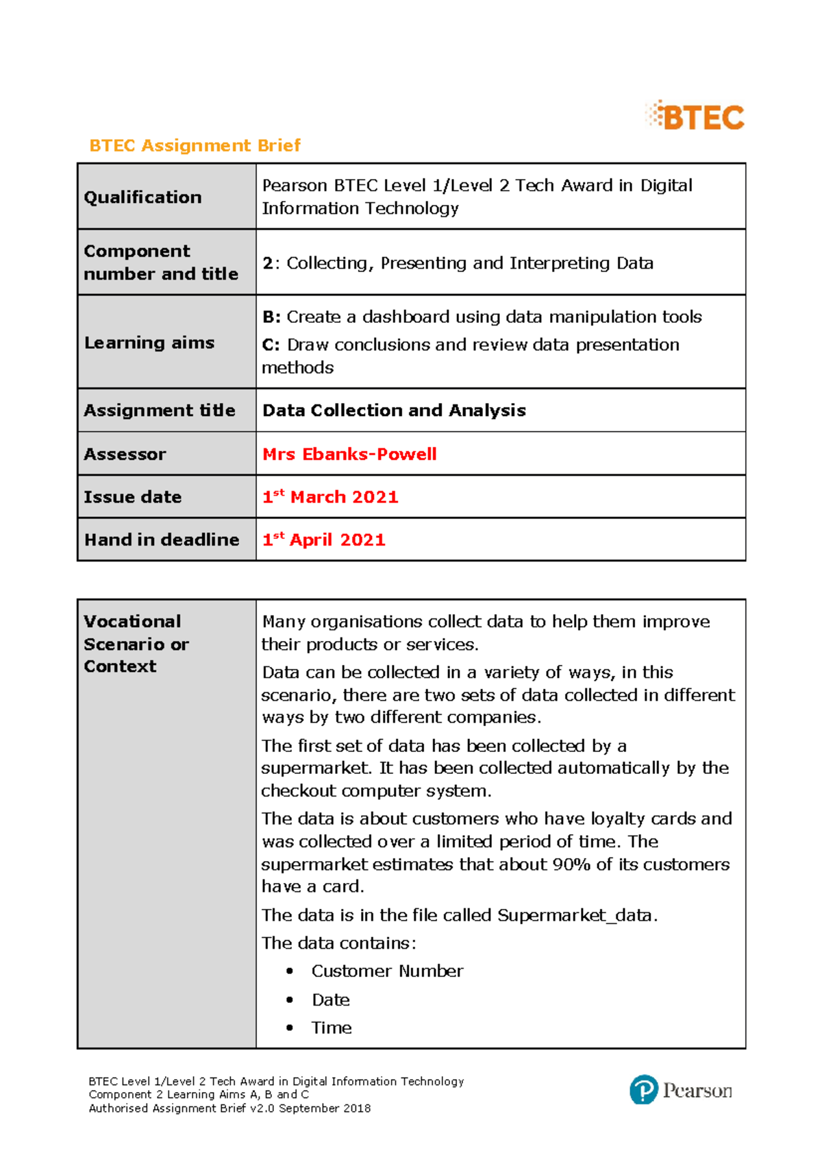 AAB Component 2 LA BC Information Technology for computing - BTEC ...