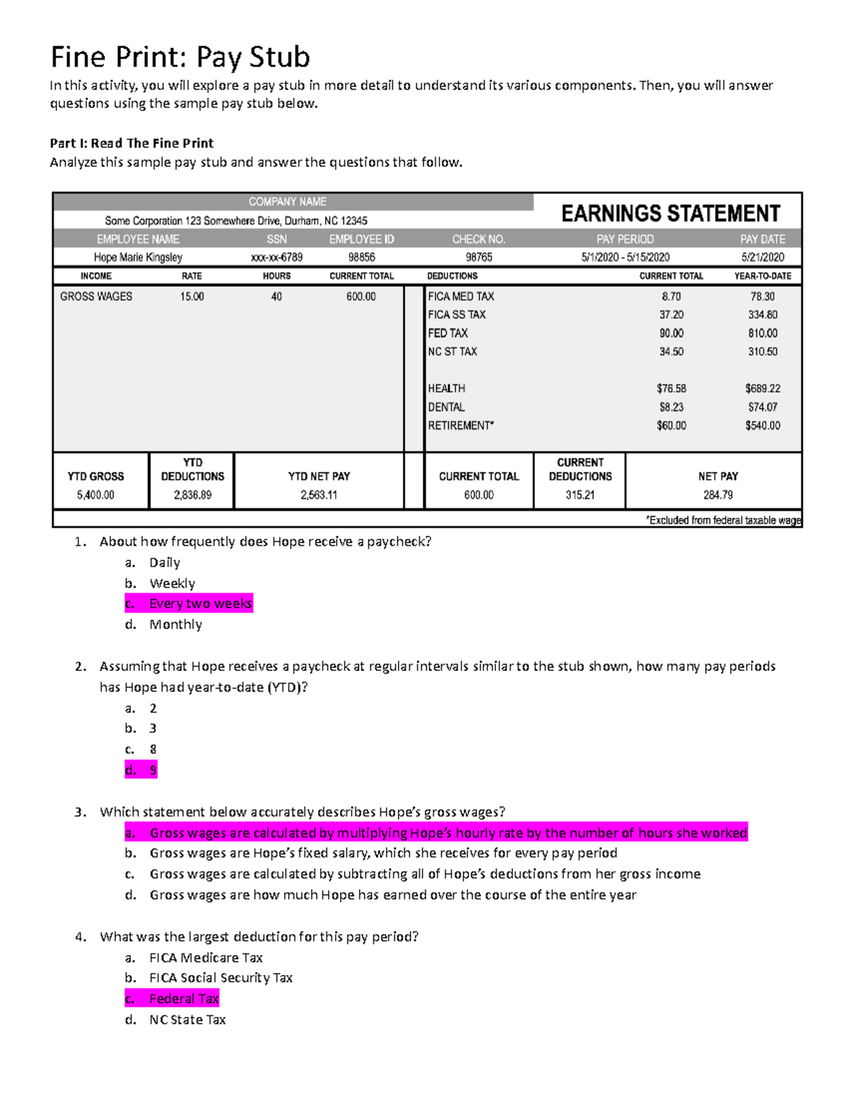 Pay Stub 2024 - i love it - Fine Print: Pay Stub In this activity, you ...